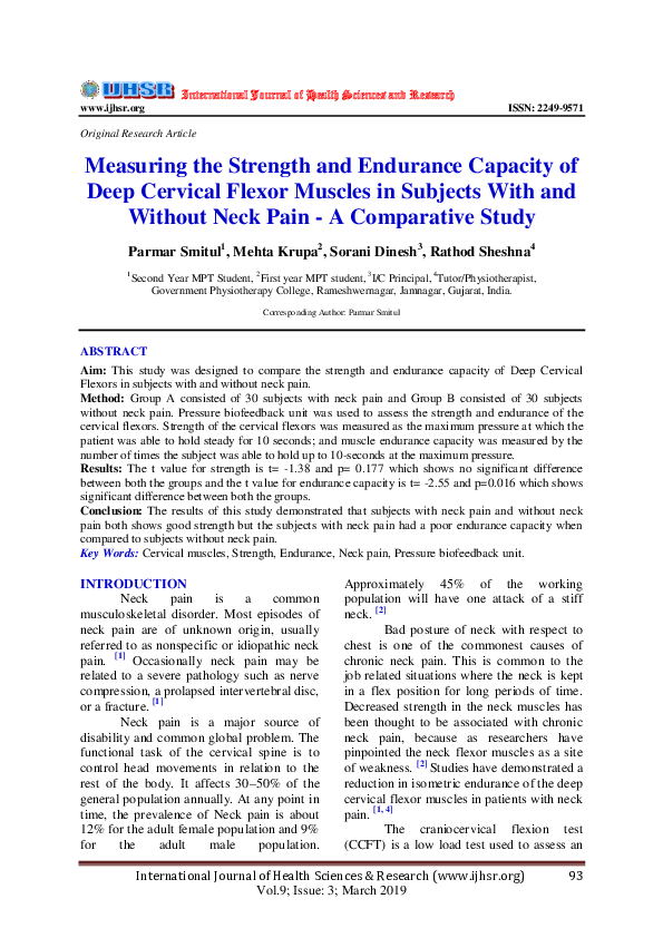 (PDF) Measuring the Strength and Endurance Capacity of Deep Cervical ...
