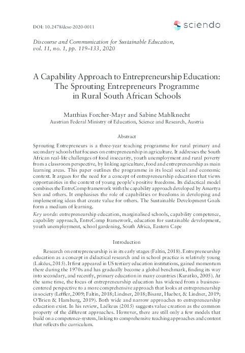 (PDF) A Capability Approach to Entrepreneurship Education: The ...