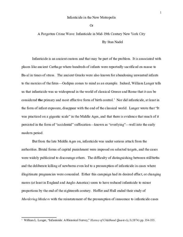 (DOC) Infanticide in the New Metropolis Or A Forgotten Crime Wave ...