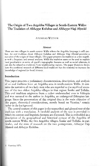 (PDF) The Origin of two Argobba Villages in South-Eastern Wällo: The ...