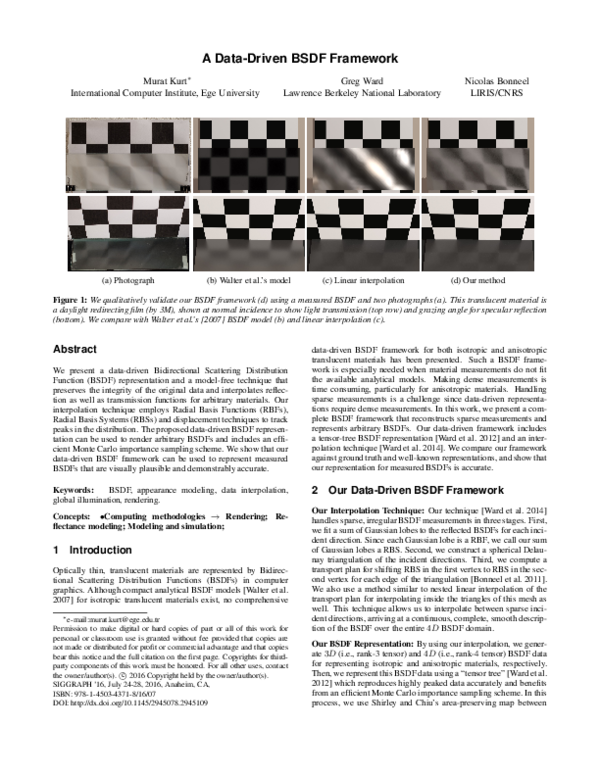 (PDF) A Data-Driven BSDF Framework
