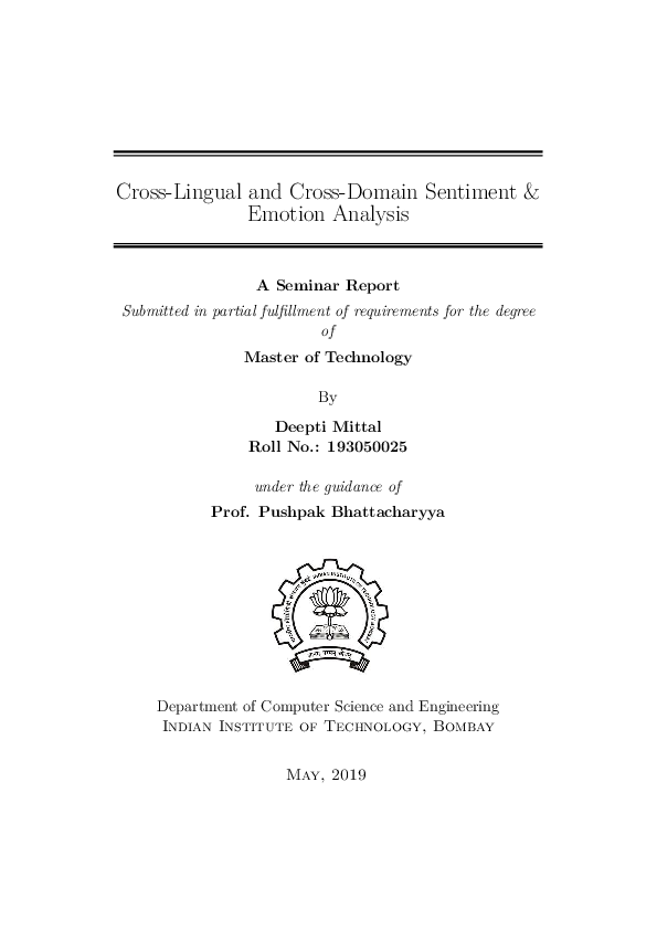 (PDF) Cross-Lingual and Cross-Domain Sentiment & Emotion Analysis