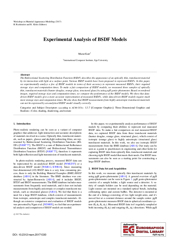 (PDF) Experimental Analysis of BSDF Models | Murat Kurt - Academia.edu