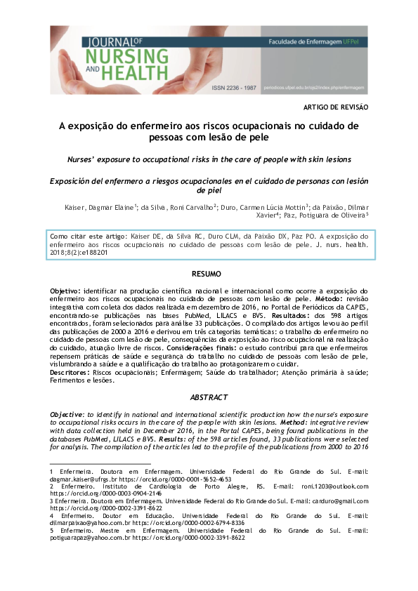 (PDF) Nurses’ exposure to occupational risks in the care of people with ...