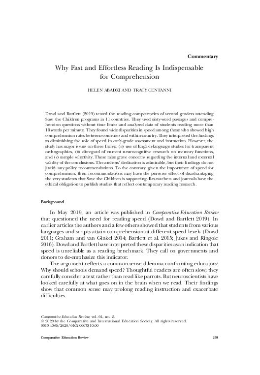 Why Fast and Effortless Reading Is Indispensable for Comprehension