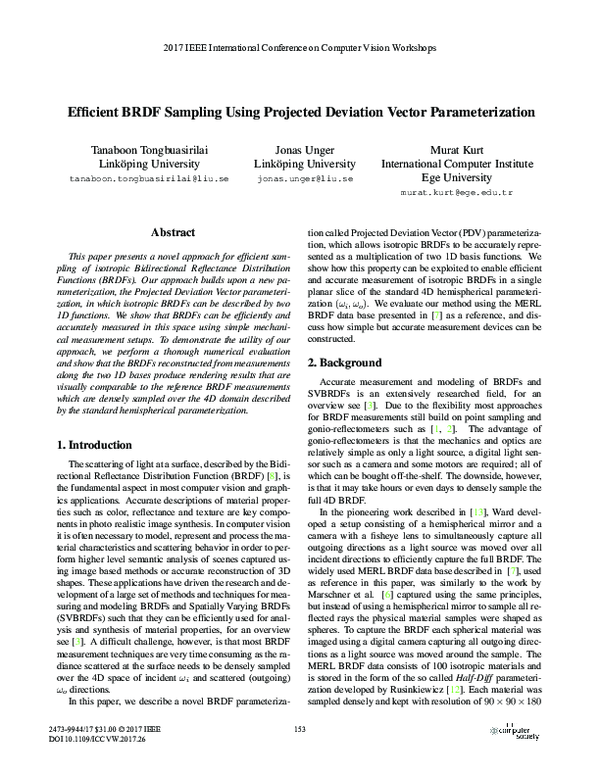 Pdf Efficient Brdf Sampling Using Projected Deviation Vector Parameterization