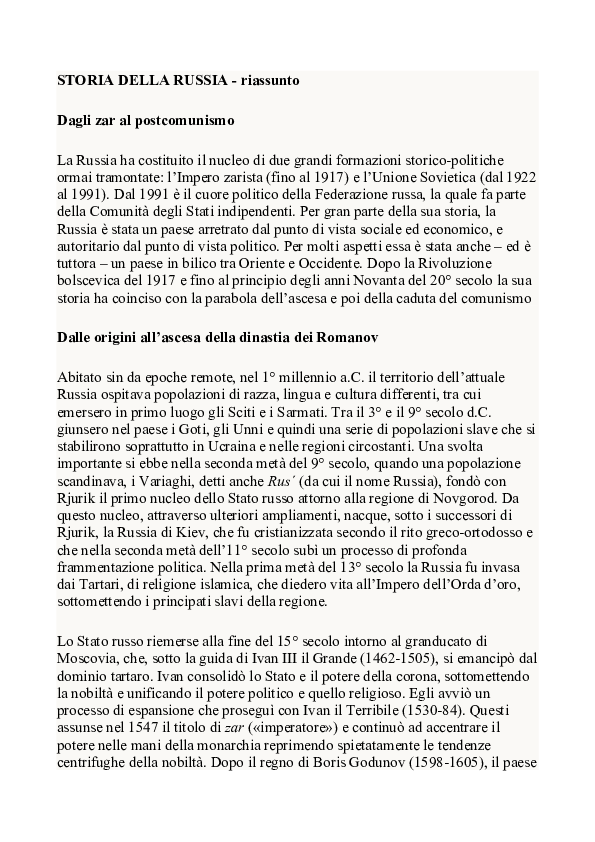 (DOC) STORIA DELLA RUSSIA -riassunto