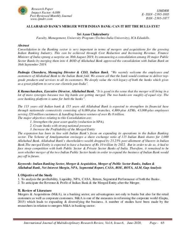(PDF) ALLAHABAD BANK’S MERGER WITH INDIAN BANK PUBLISHED