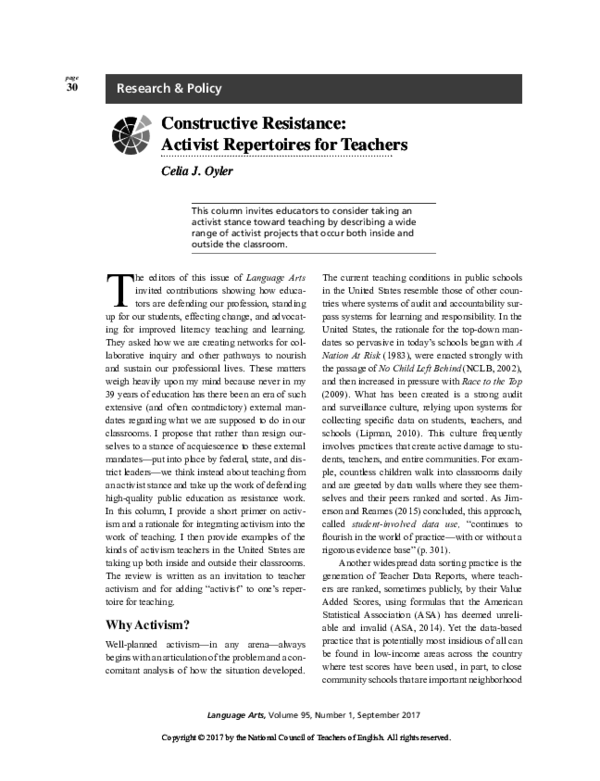 (PDF) Constructive Resistance: Activist Repertoires for Teachers