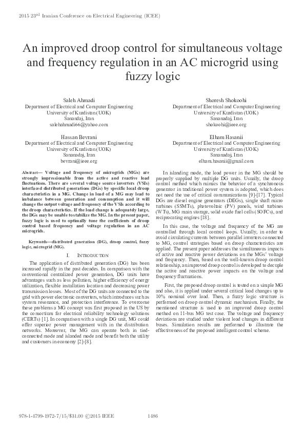 (PDF) An improved droop control for simultaneous voltage and frequency regulation in an AC ...