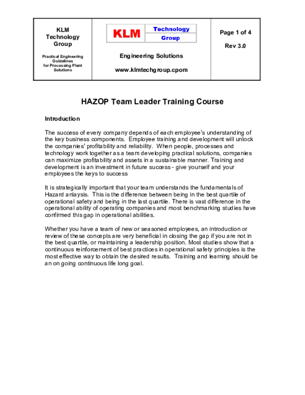 (PDF) HAZOP Team Leader Training Course | Karl Kolmetz - Academia.edu