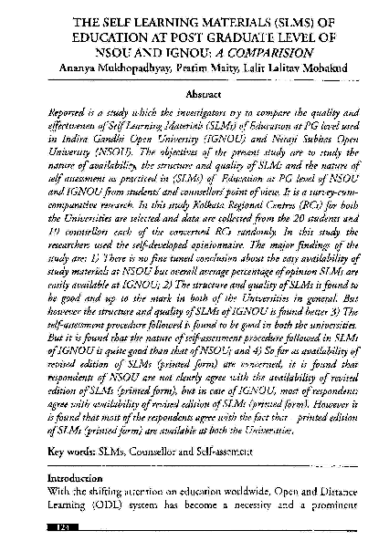 (PDF) THE SELF LEARNING MATERIALS (SLMS) OF EDUCATION AT POSTGRADUATE LEVEL OF NSOU AND IGNOU: A ...