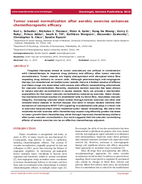 (PDF) Tumor vessel normalization after aerobic exercise enhances ...