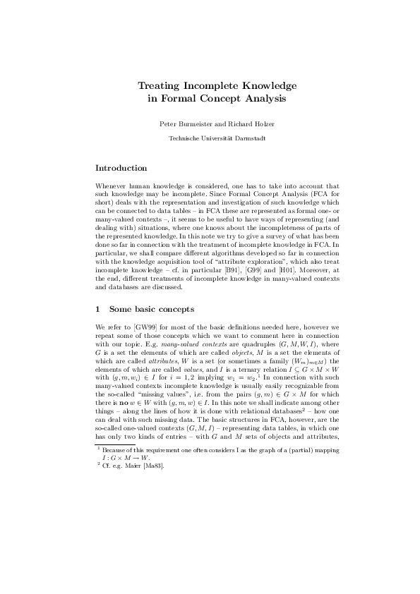 Treating incomplete knowledge in formal concept analysis