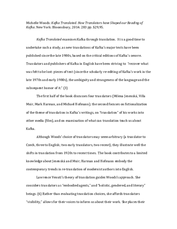 (DOC) Kafka Translated: How Translators Have Shaped our Reading of ...