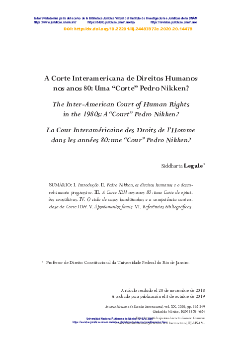 (PDF) A Corte Interamericana de Direitos Humanos nos anos 80: Uma "Corte" Pedro Nikken? AMDI ...