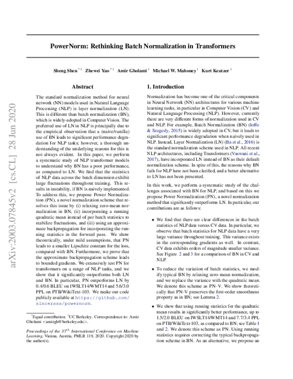 (PDF) PowerNorm: Rethinking Batch Normalization in Transformers