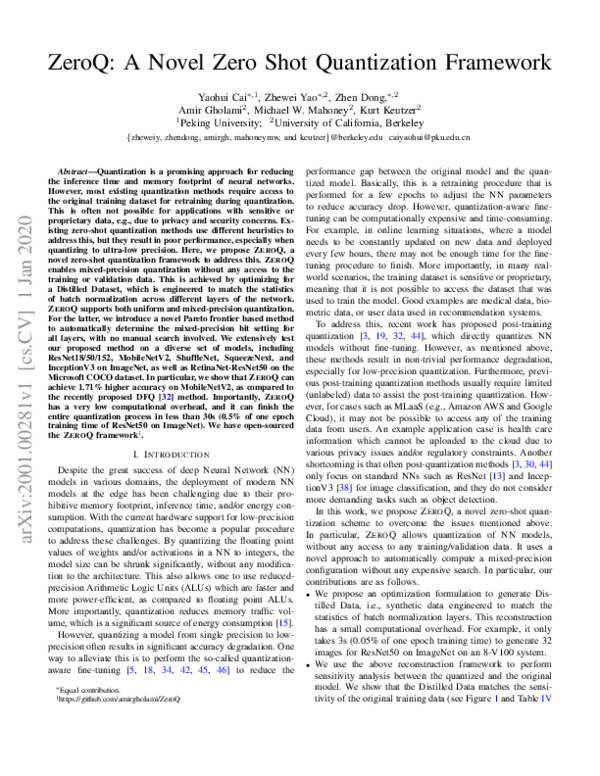 (PDF) ZeroQ: A Novel Zero Shot Quantization Framework