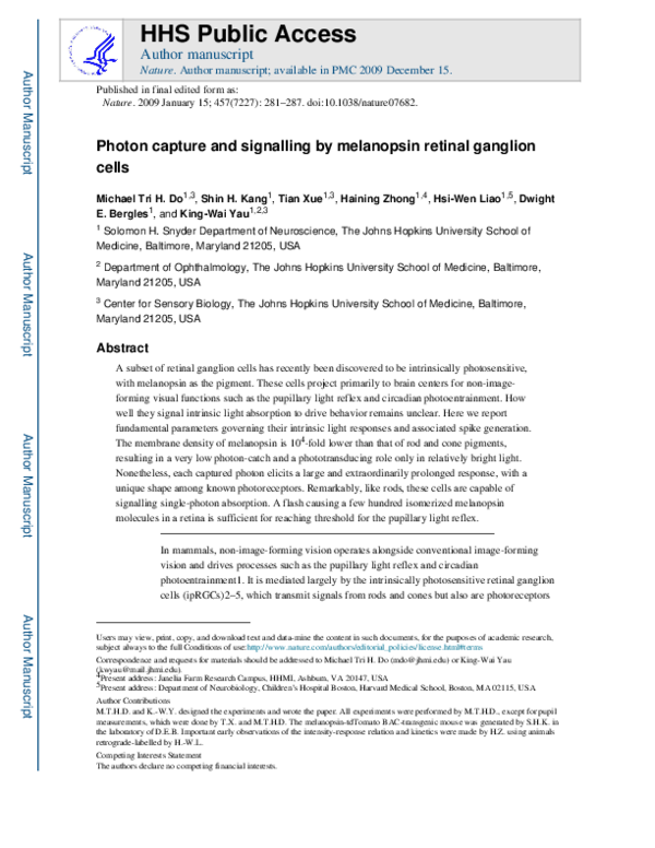 (PDF) Photon capture and signalling by melanopsin retinal ganglion cells