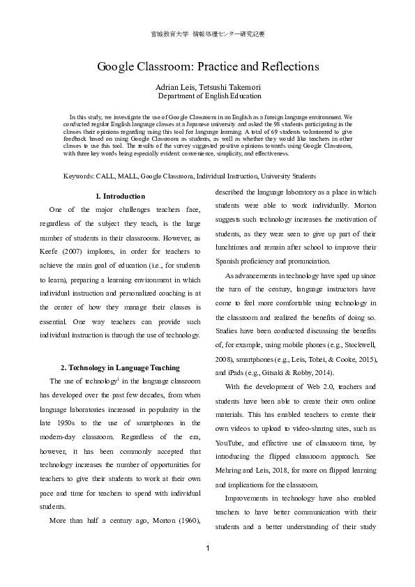 (PDF) Google Classroom: Practice and Reflections