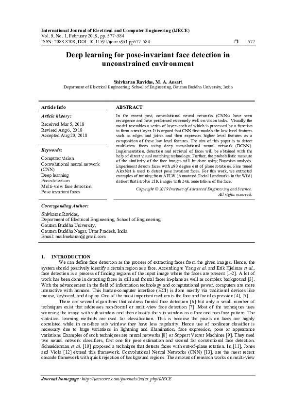 Pdf Deep Learning For Pose Invariant Face Detection In Unconstrained Environment Deep Learning