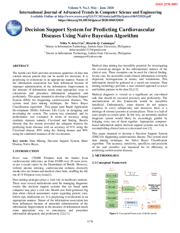 (PDF) Decision Support System for Predicting Cardiovascular Diseases Using Naïve Bayesian Algorithm