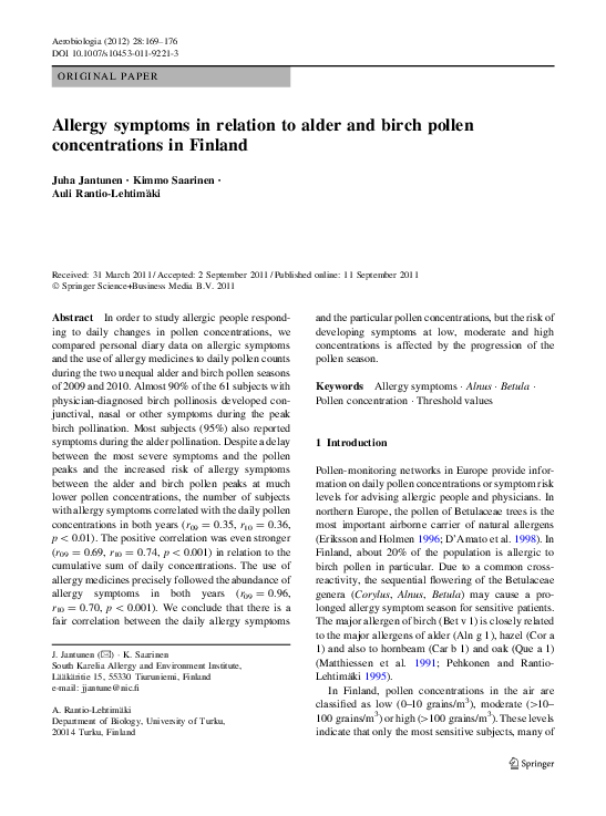 (PDF) Allergy symptoms in relation to alder and birch pollen ...
