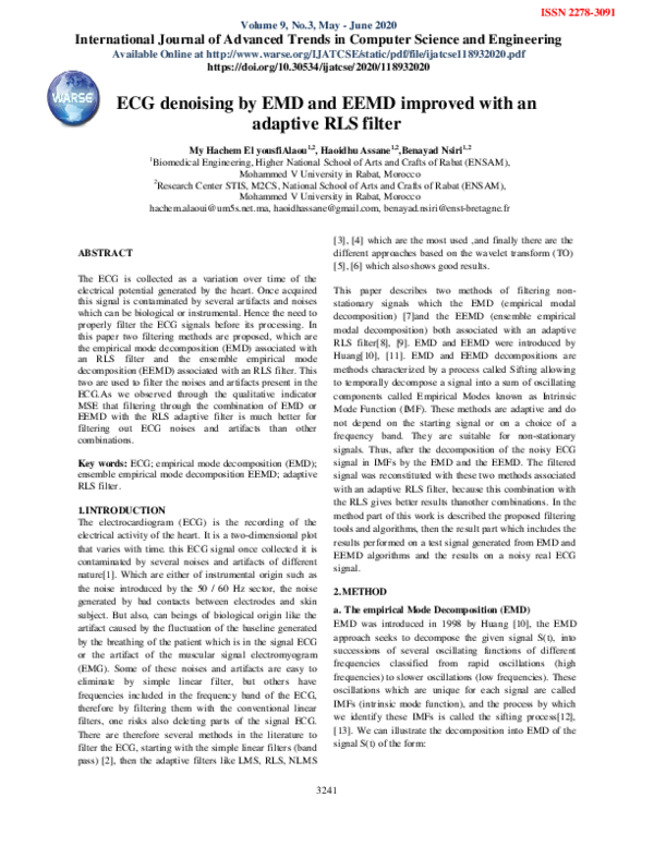 (PDF) ECG denoising by EMD and EEMD improved with an adaptive RLS filter