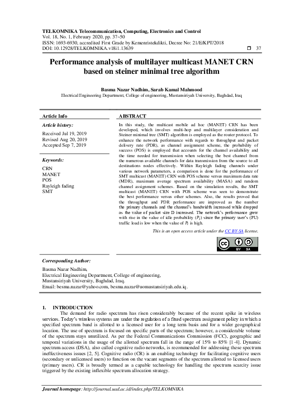 Pdf Performance Analysis Of Multilayer Multicast Manet Crn Based On