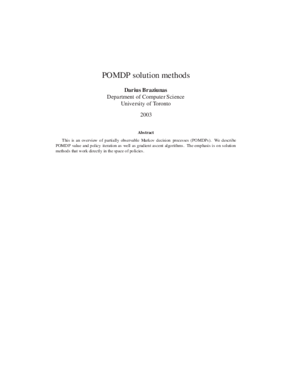 (PDF) POMDP solution methods: a survey