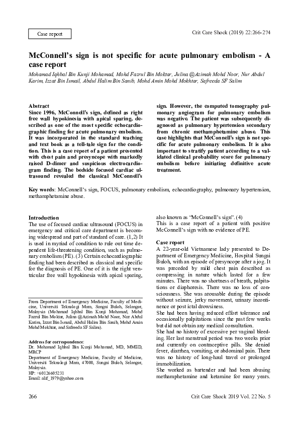 (PDF) McConnell's sign is not specific for acute pulmonary embolism -A ...