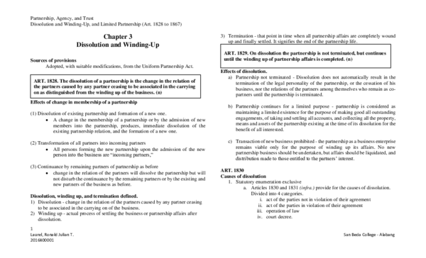 (PDF) Partnership, Agency, and Trust Dissolution and Winding-Up, and Limited Partnership (Art ...