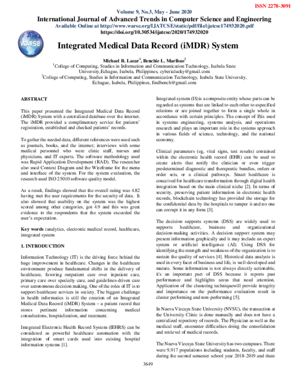 (PDF) Integrated Medical Data Record (iMDR) System