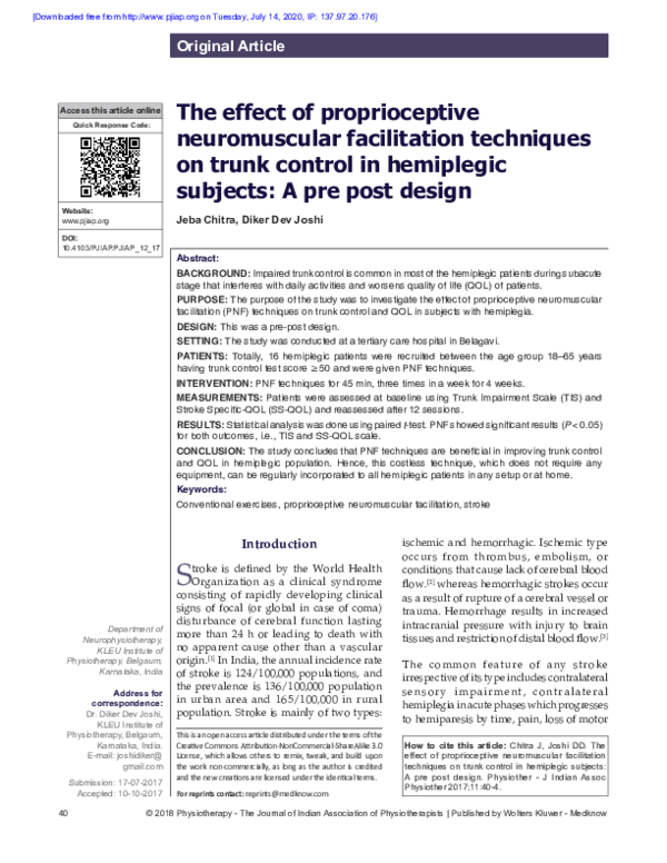 (PDF) The effect of proprioceptive neuromuscular facilitation ...