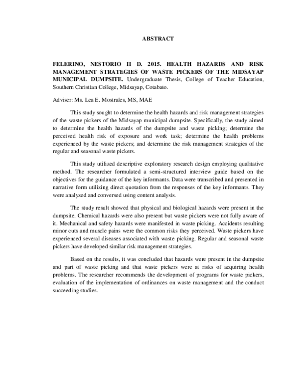 (PDF) Health Hazards and Risk Management Strategies of Waste Pickers ...