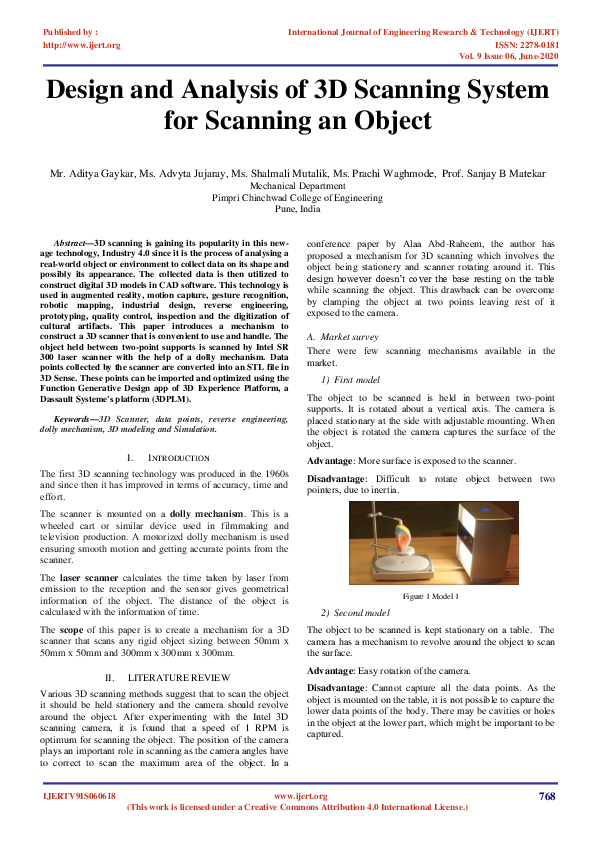 Pdf Ijert Design And Analysis Of 3d Scanning System For Scanning An Object Ijert Journal