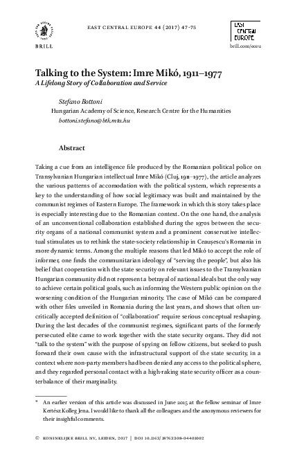 (PDF) Talking to the System: Imre Mikó, 1911–1977. A Lifelong Story of ...