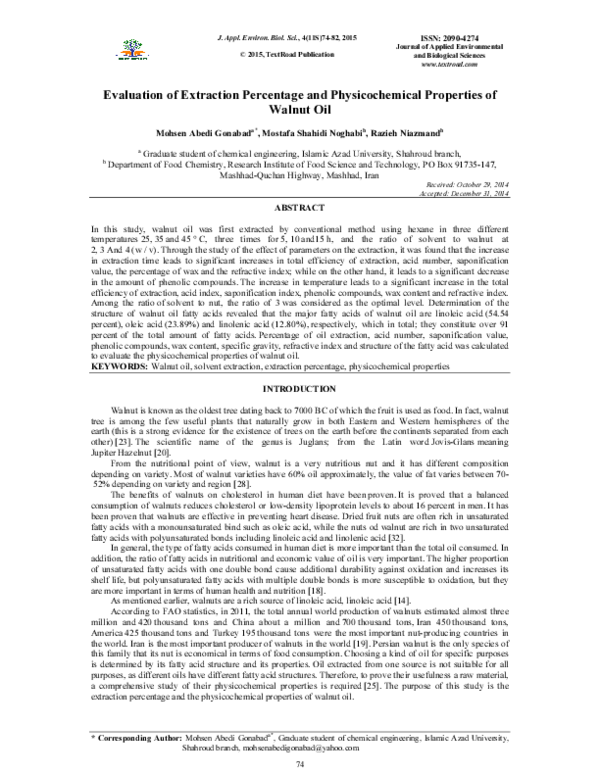 (PDF) Evaluation of Extraction Percentage and Physicochemical ...