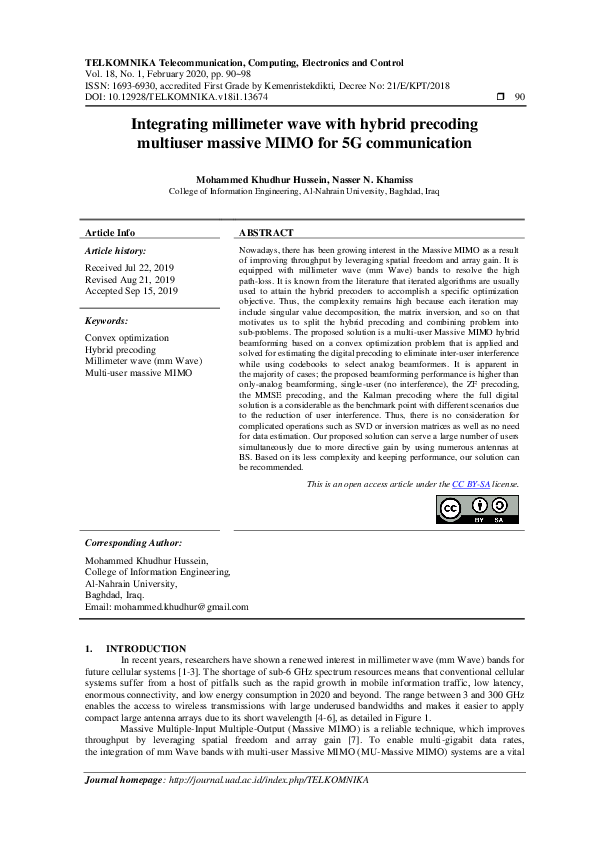Pdf Integrating Millimeter Wave With Hybrid Precoding Multiuser