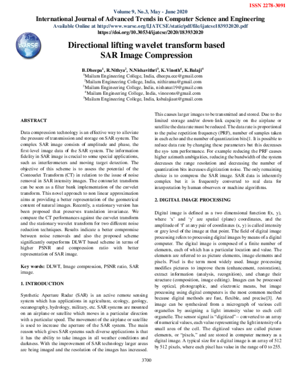 (PDF) Directional lifting wavelet transform based SAR Image Compression
