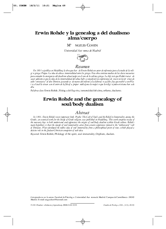 (PDF) Erwin Rohde y la genealogia del dualismo alma/cuerpoErwin Rohde ...