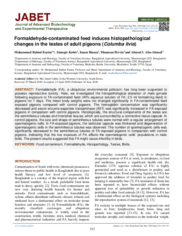 (PDF) Formaldehyde-contaminated feed induces histopathological changes ...