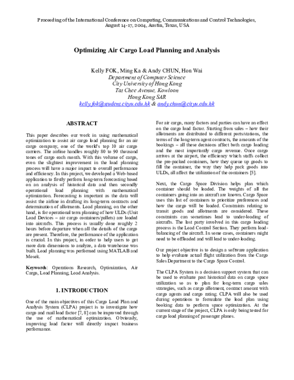 (PDF) Optimizing Air Cargo Load Planning and Analysis