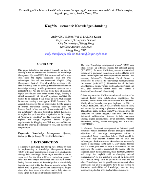 (PDF) KlogMS–Semantic Knowledge Chunking