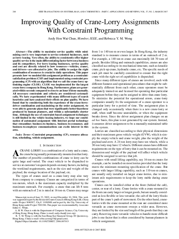 (PDF) Improving Quality of Crane-Lorry Assignments With Constraint Programming