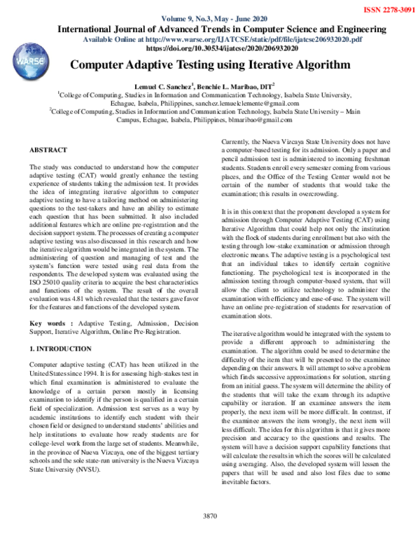 (PDF) Computer Adaptive Testing using Iterative Algorithm