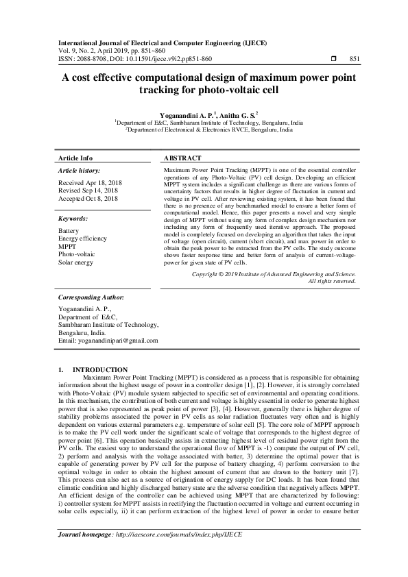 Pdf A Cost Effective Computational Design Of Maximum Power Point