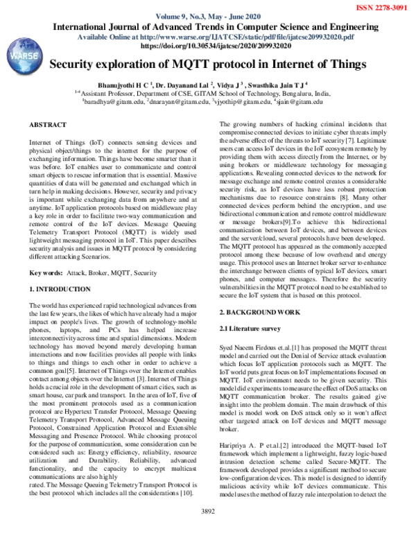 (PDF) Security exploration of MQTT protocol in Internet of Things