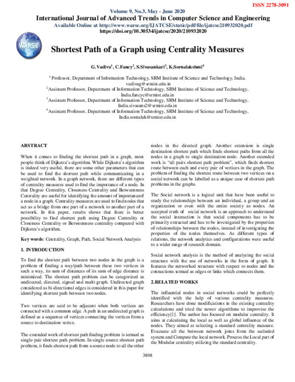 (PDF) Shortest Path of a Graph using Centrality Measures