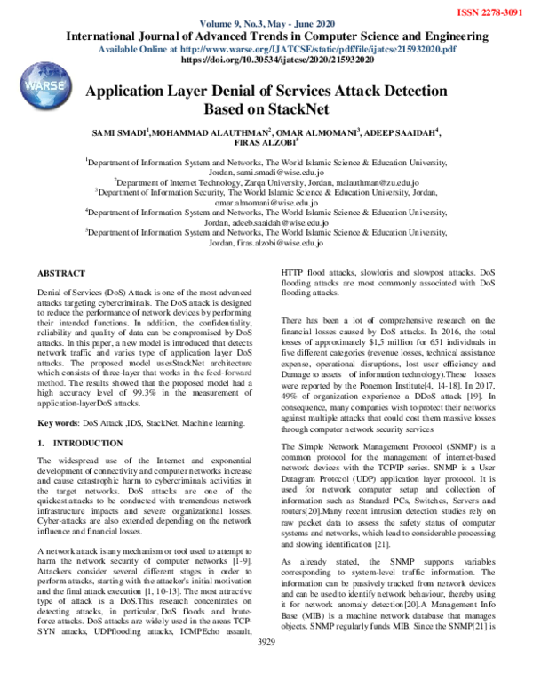 Pdf Application Layer Denial Of Services Attack Detection Based On Stacknet
